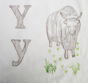 ABC Embroidered Quilt Block – Yak – Q is For Quilter