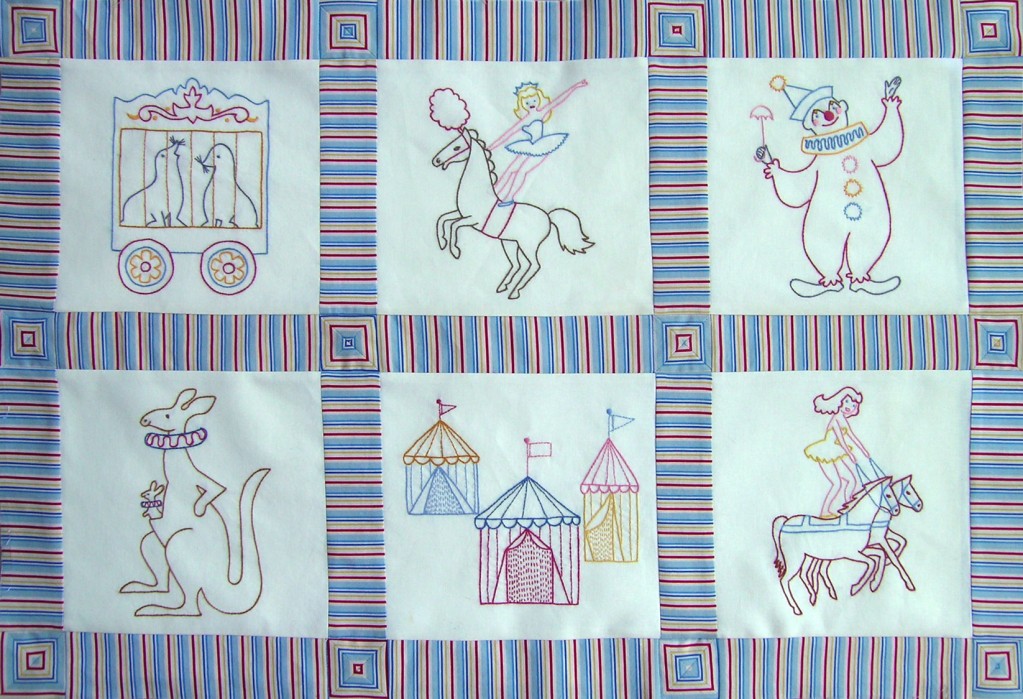 Embroidered Circus Quilt – Blocks 1 – 6 – Q is For Quilter